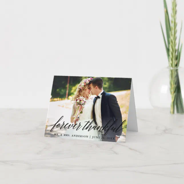 Forever Thankful Modern Calligraphy Wedding Note Thank You Card | Zazzle