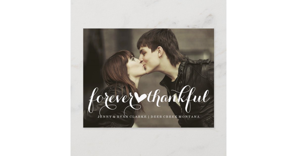 FOREVER THANKFUL SCRIPT | WEDDING POST CARD | Zazzle