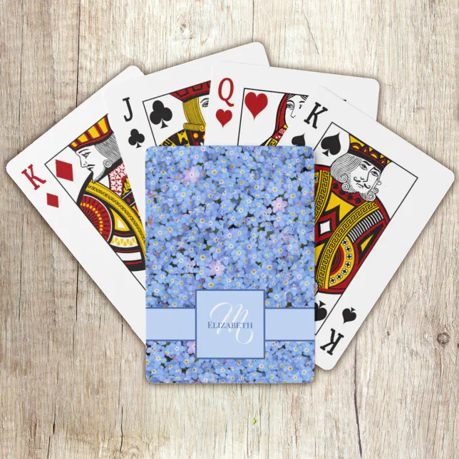 Forget Me Not Blue Floral Name + Monogram Template Poker Cards | Zazzle