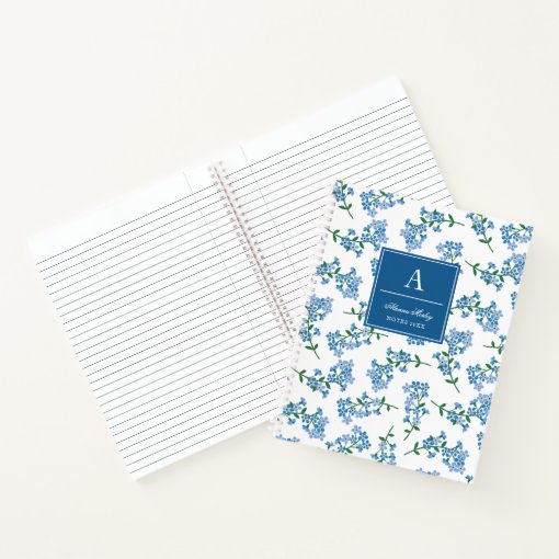 Forget Me Not Pattern Monogrammed Notebook | Zazzle
