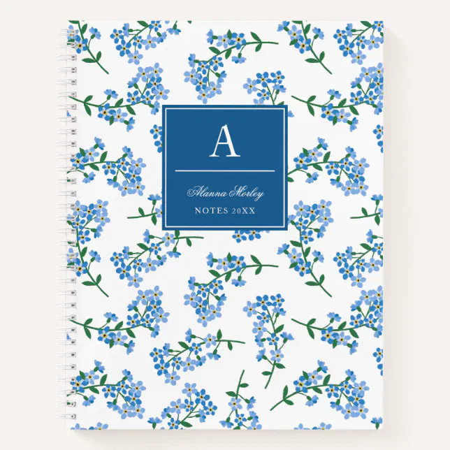 Forget Me Not Pattern Monogrammed Notebook | Zazzle