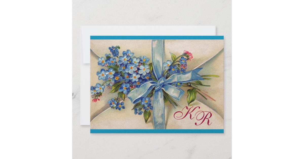 FORGET ME NOTS MONOGRAM ,WEDDING PARTY blue gold Invitation | Zazzle