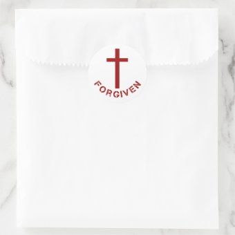 Forgiven Red Cross and Text Christian Design Classic Round Sticker | Zazzle