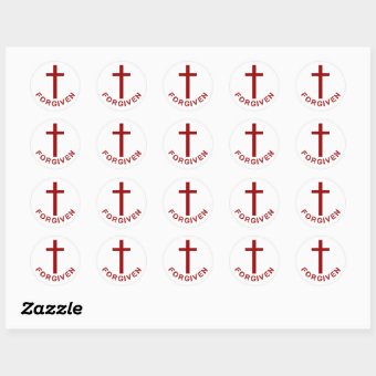 Forgiven Red Cross and Text Christian Design Classic Round Sticker | Zazzle