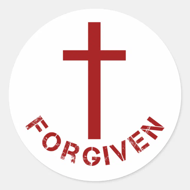 Forgiven Red Cross and Text Christian Design Classic Round Sticker | Zazzle