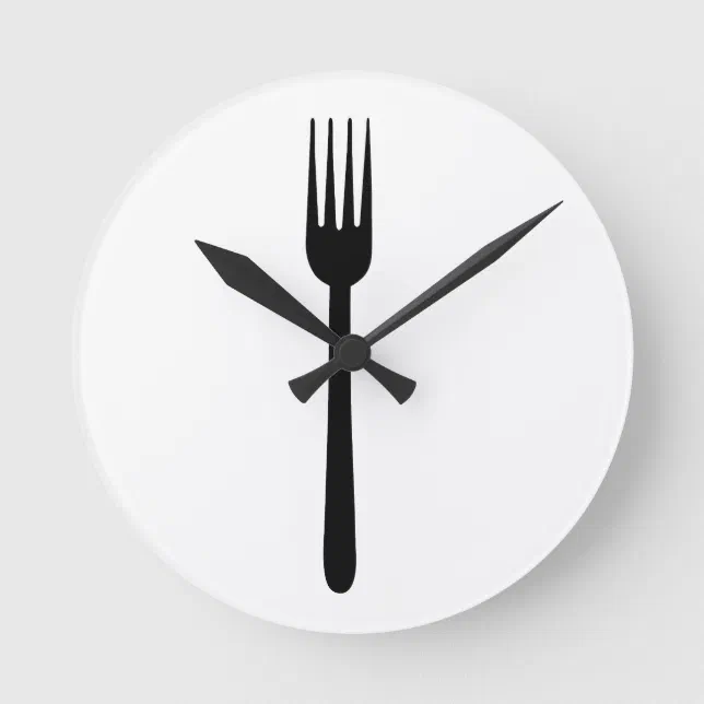 Fork Cutlery Silhouette Simple Art Foodie Love Eat Round Clock | Zazzle