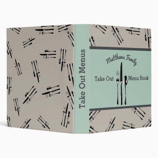 Fork, Knife and Spoon Take Out Menu Cookbook 3 Ring Binder | Zazzle