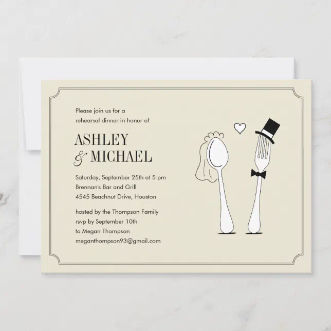 Fork Loves Spoon Rehearsal Dinner Invitations | Zazzle