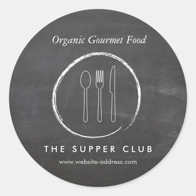 FORK SPOON KNIFE CHALKBOARD Food and Catering Classic Round Sticker ...