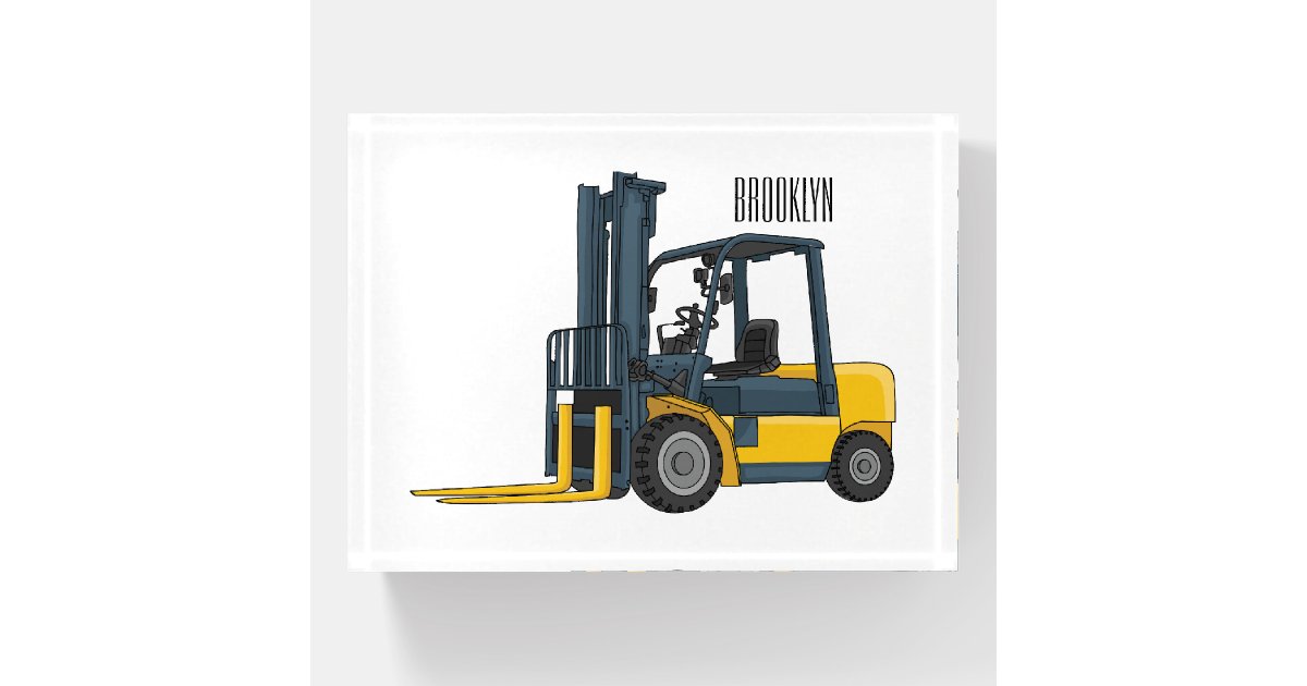 Forklift cartoon illustration paperweight | Zazzle
