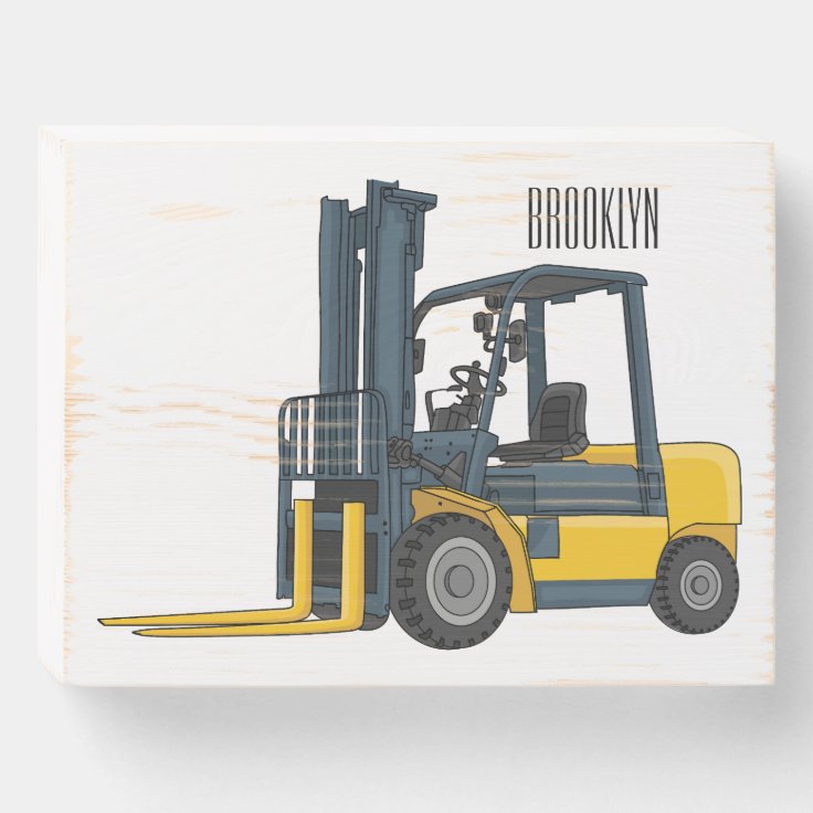 Forklift cartoon illustration wooden box sign | Zazzle