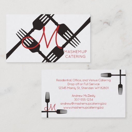 Forks monogram chef catering business card | Zazzle