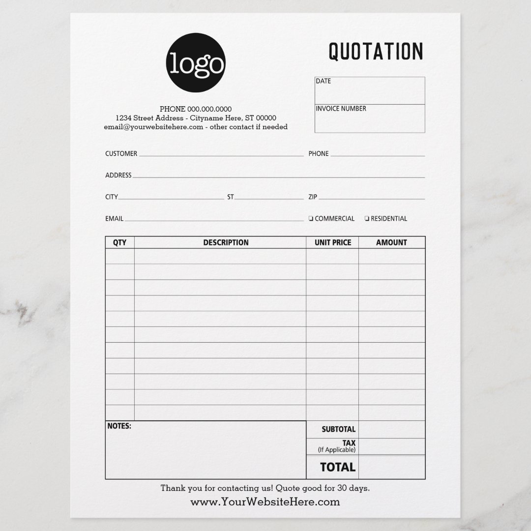 Form Business Quotation, Invoice or Sales Receipt | Zazzle