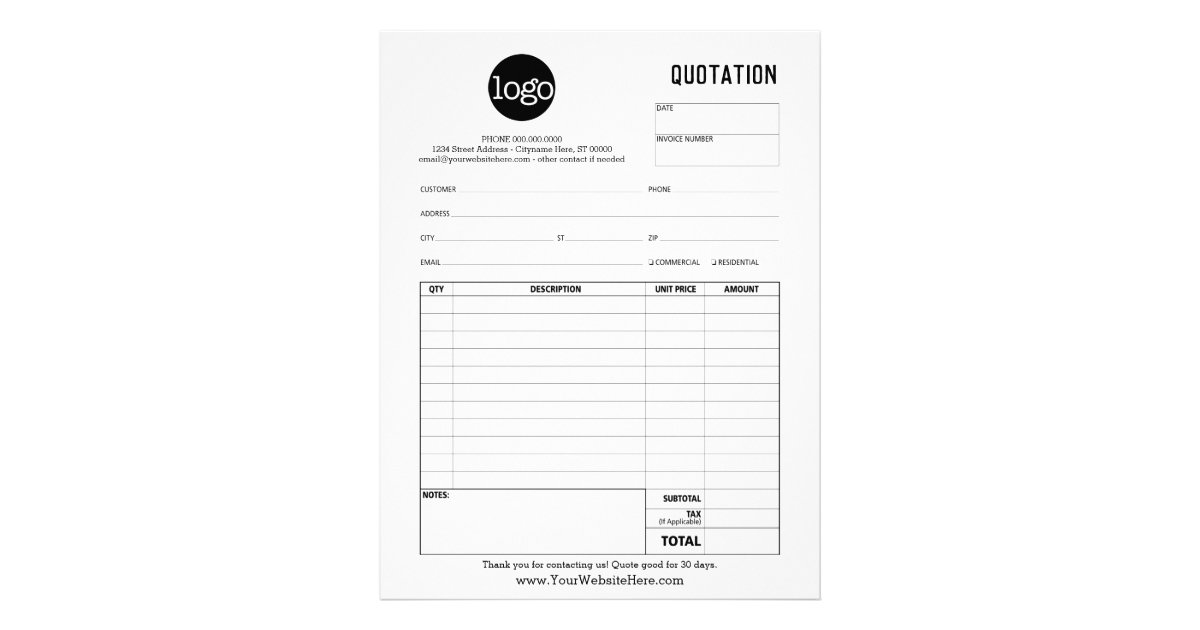 Form Business Quotation, Invoice or Sales Receipt Letterhead | Zazzle.com