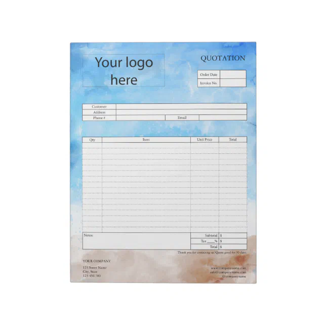 Form Business Quotation, Invoice or Sales Receipt Notepad | Zazzle