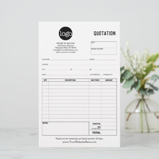 Form Business Quotation, Invoice or Sales Receipt Stationery | Zazzle