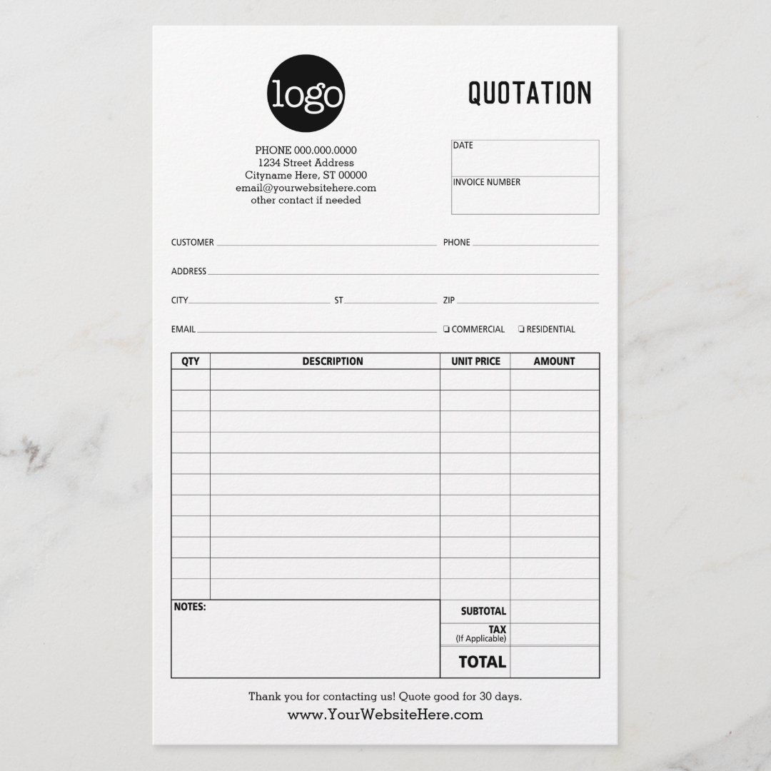 Form Business Quotation, Invoice or Sales Receipt Stationery | Zazzle