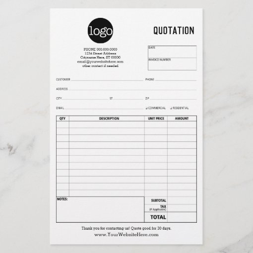 Form Business Quotation, Invoice or Sales Receipt Stationery | Zazzle