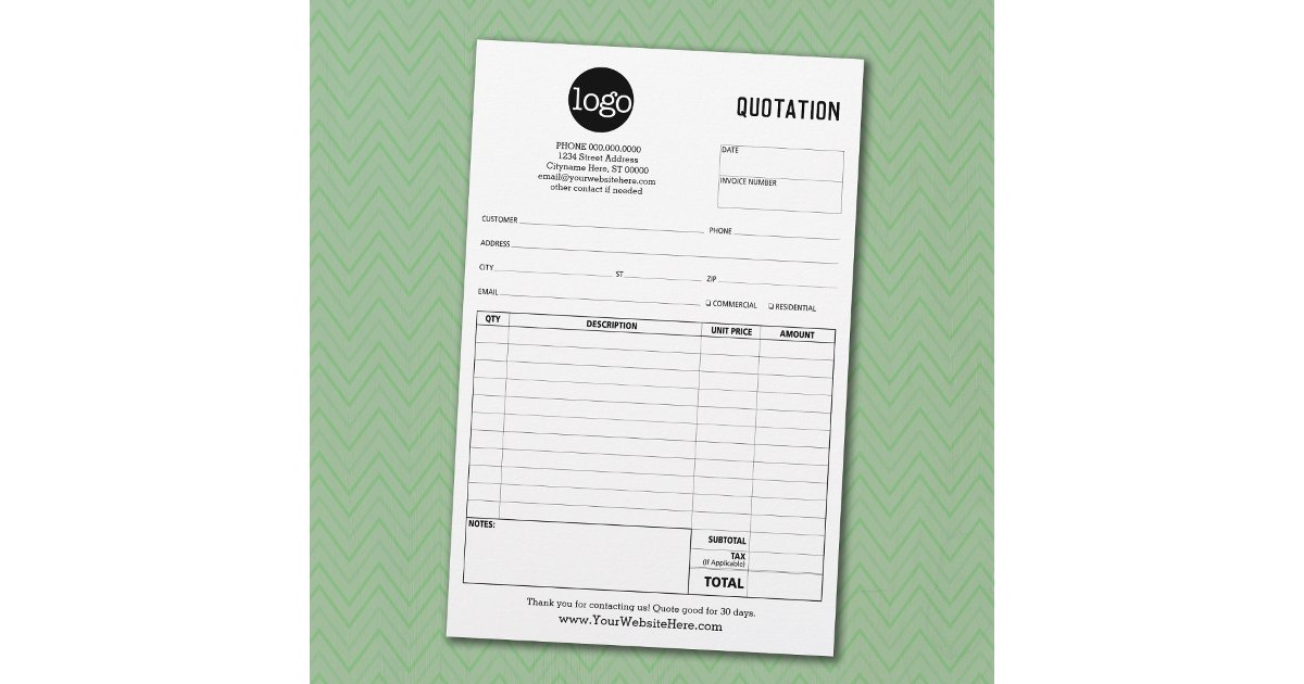 Form Business Quotation, Invoice or Sales Receipt Stationery | Zazzle
