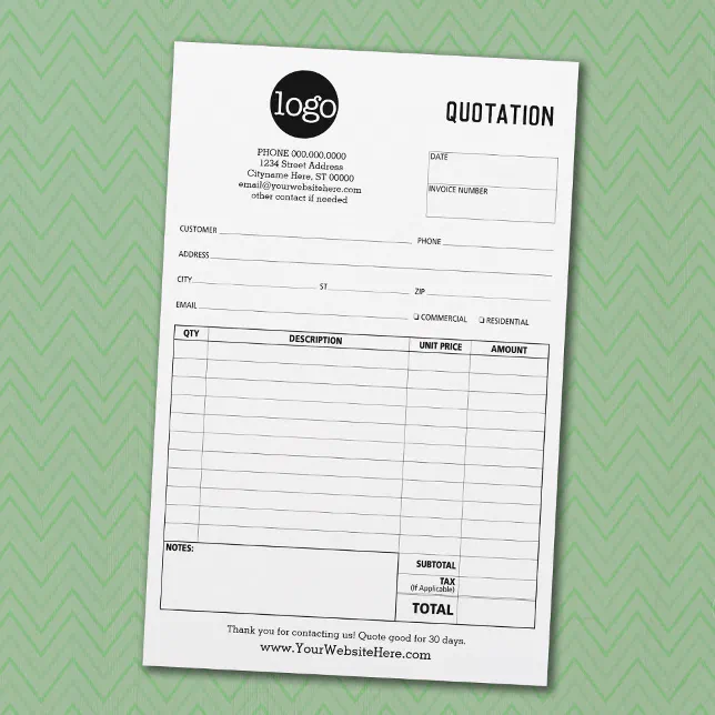 Form Business Quotation, Invoice or Sales Receipt Stationery | Zazzle