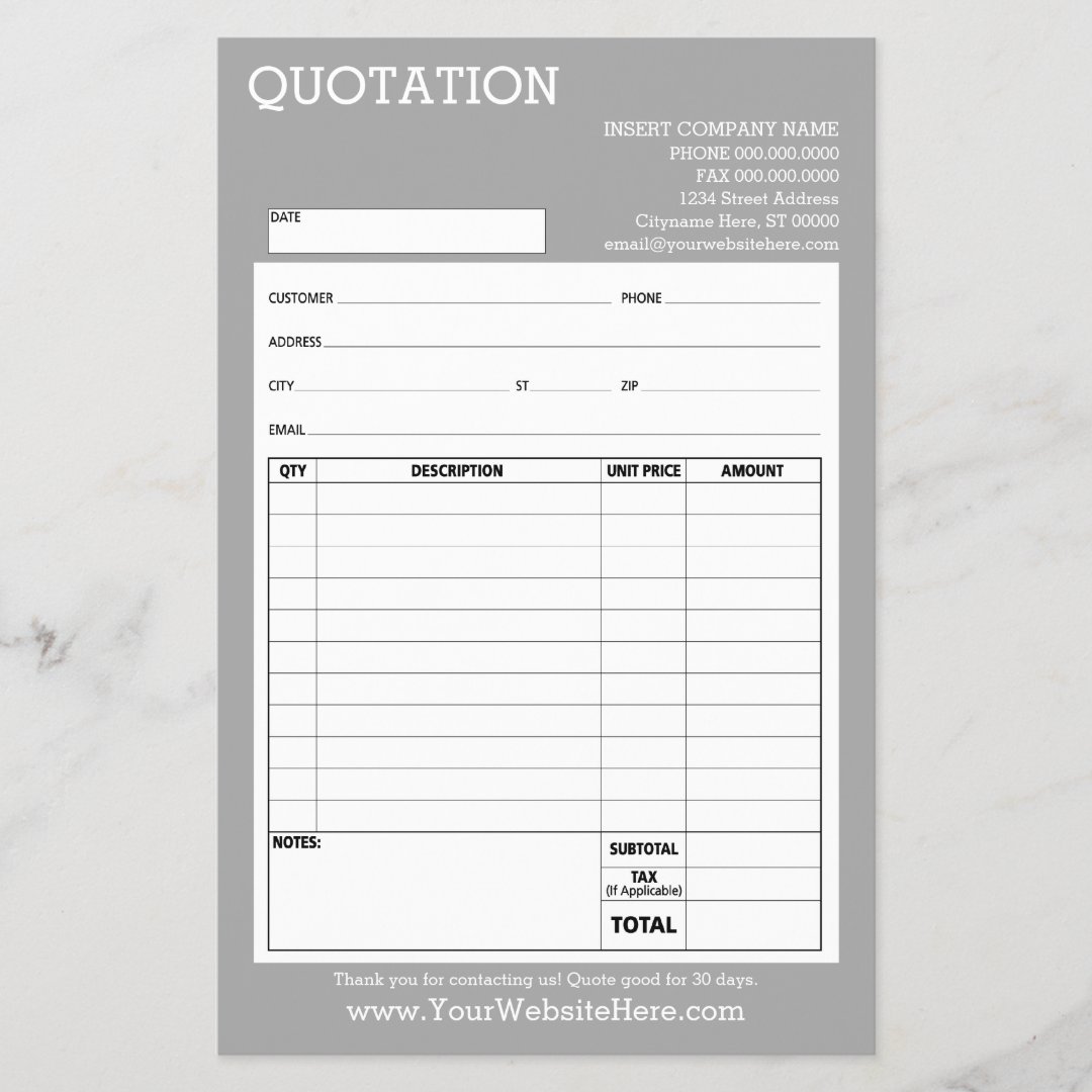 Form - Business Quotation or Invoice - Light Gray | Zazzle