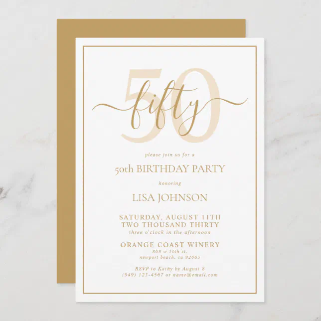 Formal 50th Birthday Gold Classic Script Invitation | Zazzle