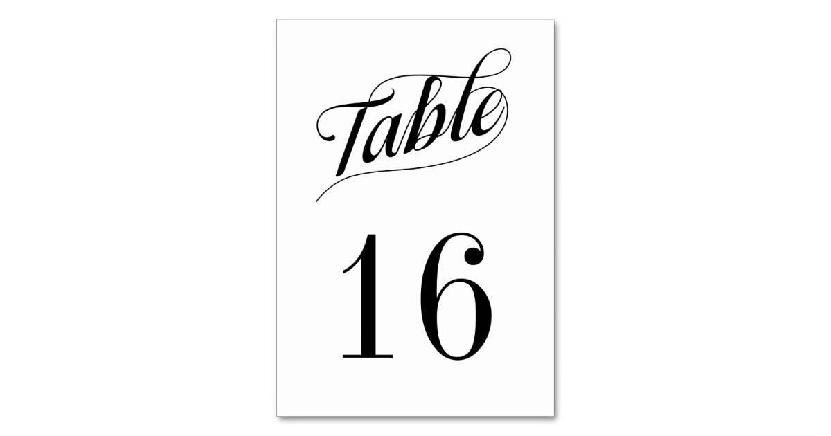 Formal Black and White Table Number Card | Zazzle