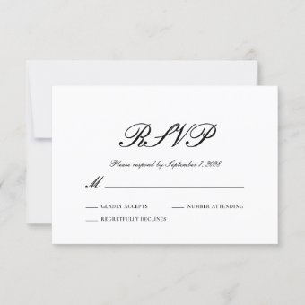 Formal Black and White Wedding RSVP Card | Zazzle