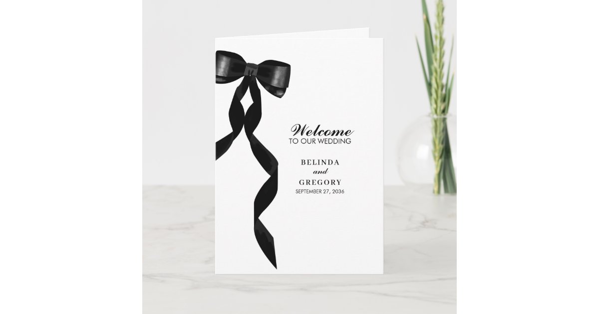 Formal Black Bow Ribbon Wedding Order of Service Program | Zazzle