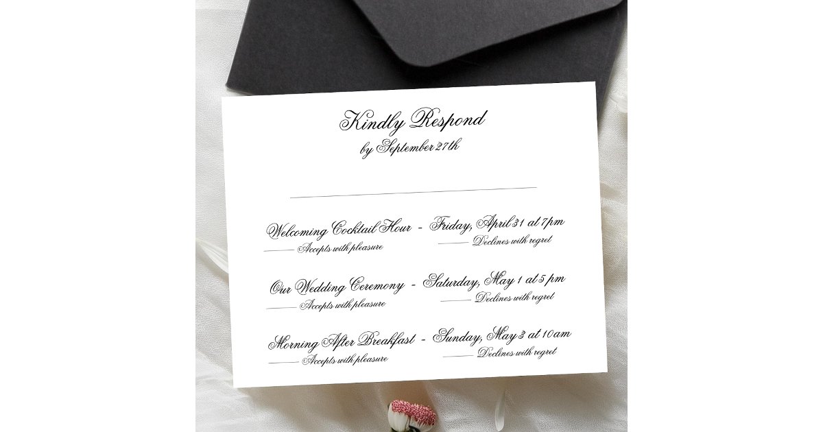 Formal Black & White Classic Wedding Multi-Event RSVP Card | Zazzle