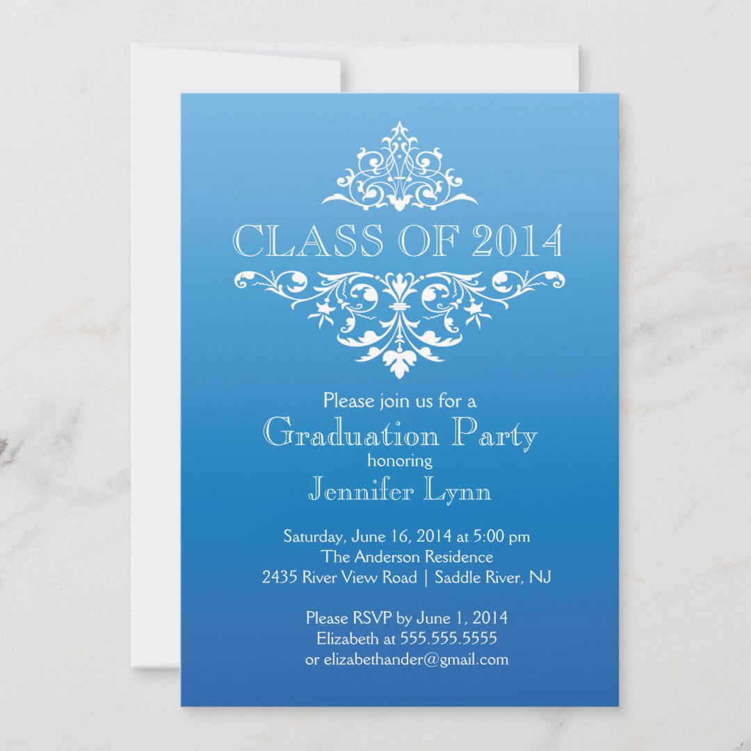 Formal Blue Elegant Flourish Graduation Party Invitation | Zazzle
