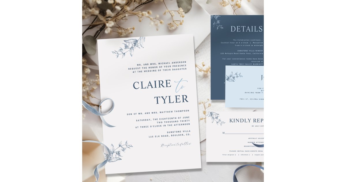 Formal, Blue Modern Minimal Typography Wedding Inv Invitation | Zazzle