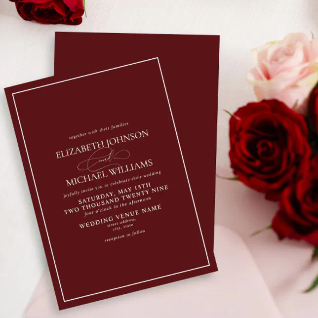 Formal Burgundy Classic Script Wedding Invitation | Zazzle