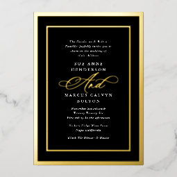 Formal Calligraphy Black & White Frames Wedding Foil Invitation | Zazzle