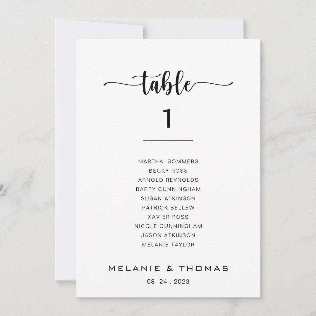 Formal Calligraphy Table Number 1 Seating Chart | Zazzle