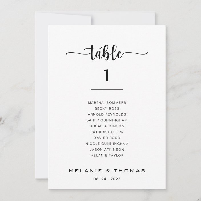 Formal Calligraphy Table Number 1 Seating Chart | Zazzle