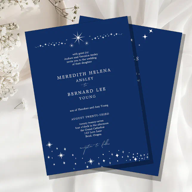 Formal Celestial Elegant Blue Wedding Details and Invitation | Zazzle