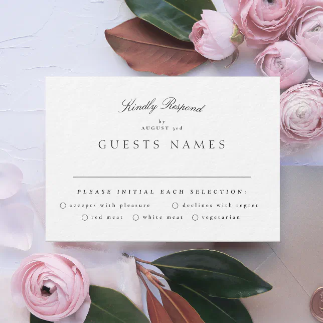 Formal Classic Black White Calligraphy Wedding RSVP Card | Zazzle