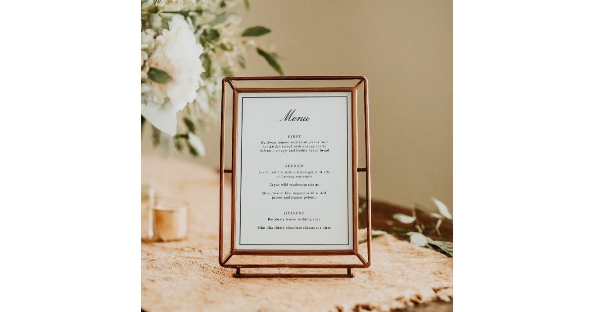 Formal Classic Border Black Script Elegant Wedding Menu | Zazzle