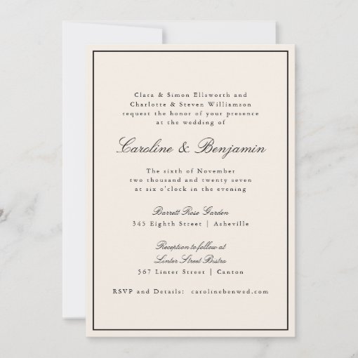 Formal Classic Border Script Elegant Wedding Ivory Invitation | Zazzle