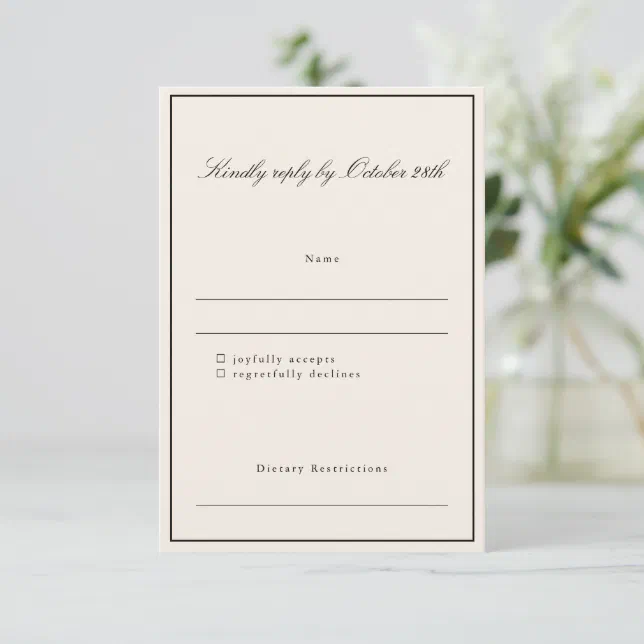 Formal Classic Border Script Elegant Wedding Ivory RSVP Card | Zazzle
