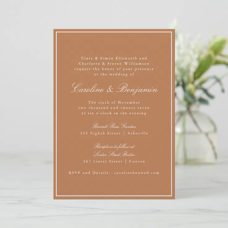Formal Classic Border Script Wedding Terracotta Invitation | Zazzle