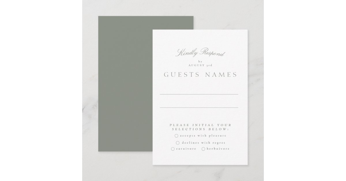 Formal Classic Gray Green Calligraphy Wedding RSVP Card | Zazzle