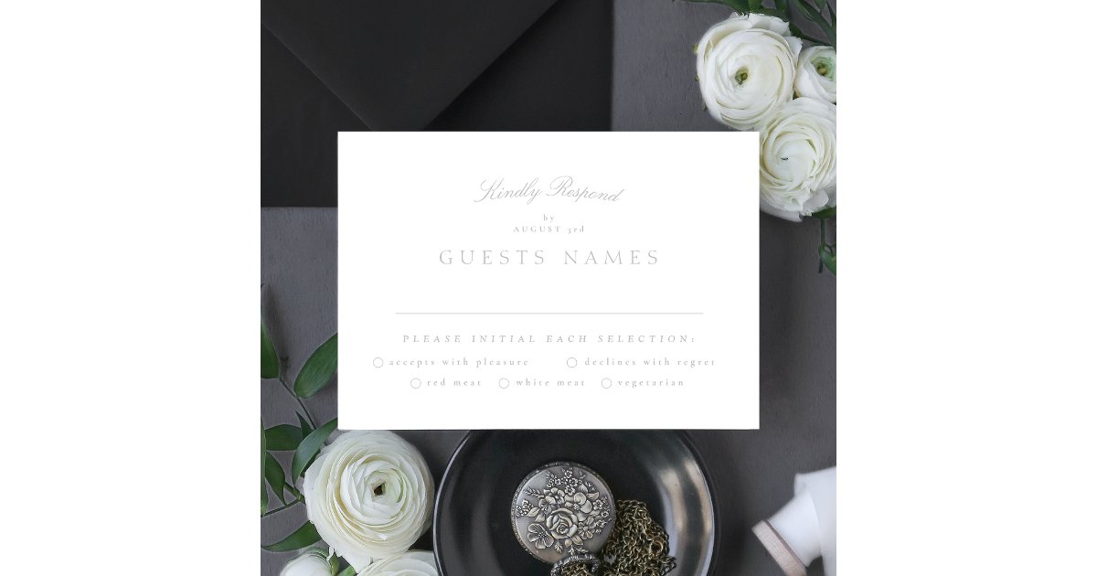 Formal Classic Light Grey Calligraphy Wedding RSVP Card | Zazzle