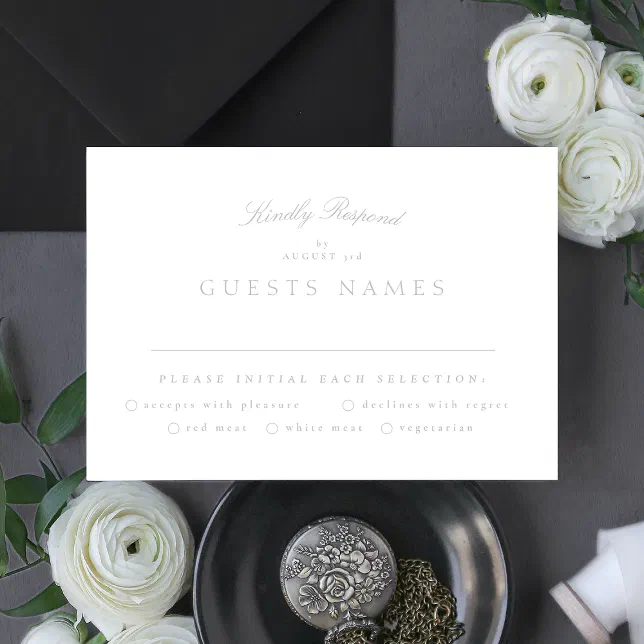 Formal Classic Light Grey Calligraphy Wedding RSVP Card | Zazzle