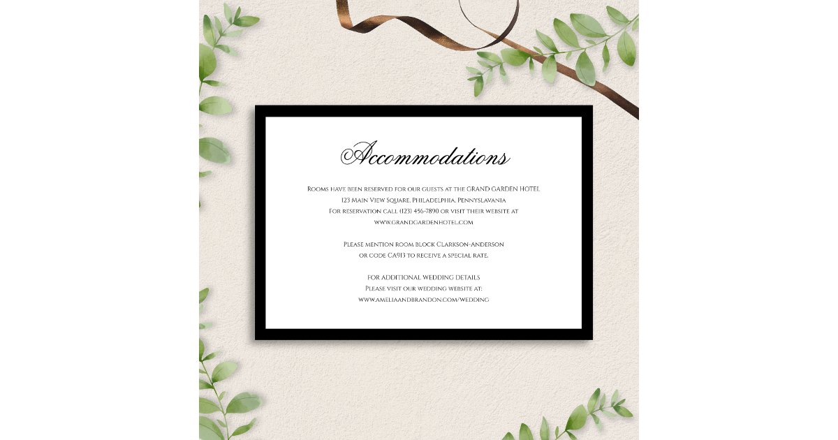 Formal Classy Black & White Wedding Accommodations Enclosure Card | Zazzle