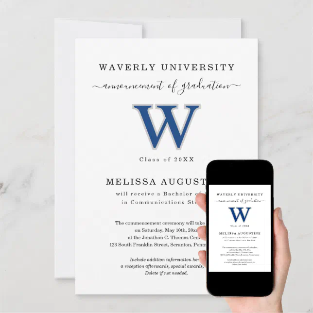 Formal College Graduation Announcement School Logo | Zazzle