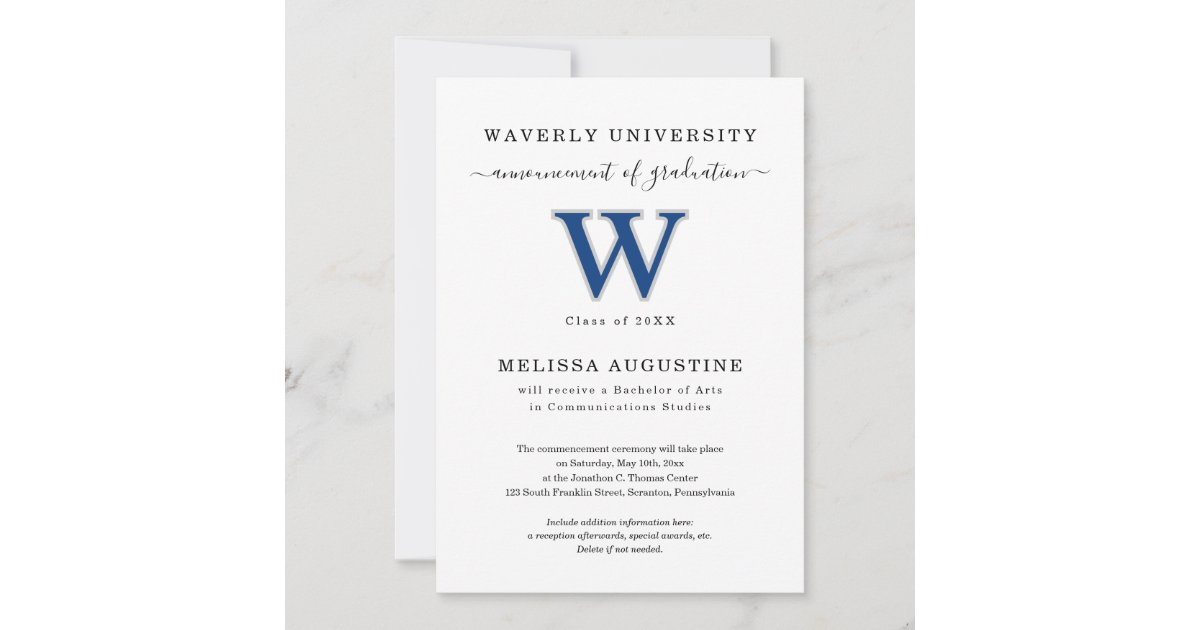 Formal College Graduation Announcement School Logo | Zazzle