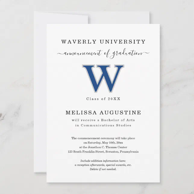 Formal College Graduation Announcement School Logo | Zazzle