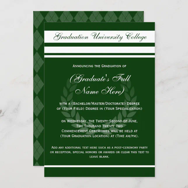 Formal College Graduation Announcements (Green) | Zazzle